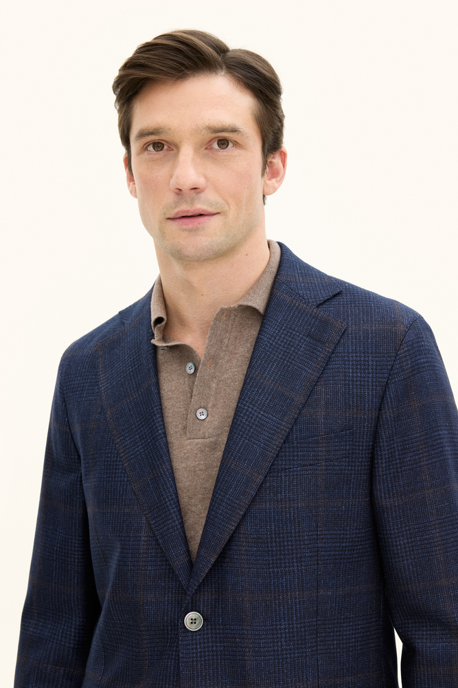 Regular Fit Glencheck Blazer - Dark blue | Oscar Jacobson