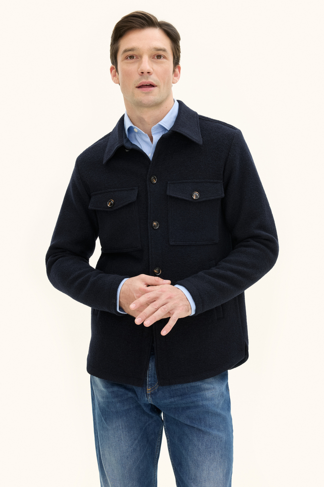 Regular Fit Ull Overshirt - Mörkblå | Oscar Jacobson