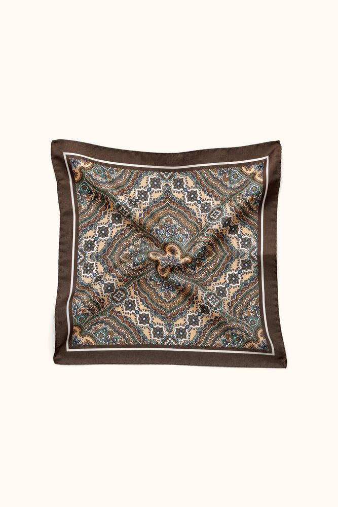 Paisley Pattern Silk Handkerchief - Brown | Oscar Jacobson