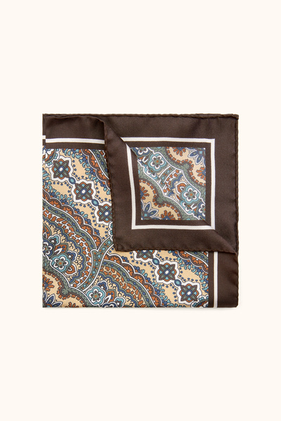 Paisley Pattern Silk Handkerchief - Brown | Oscar Jacobson