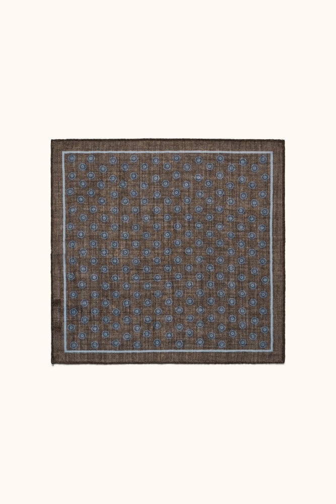 Floral Pattern Wool Handkerchief - Brown | Oscar Jacobson