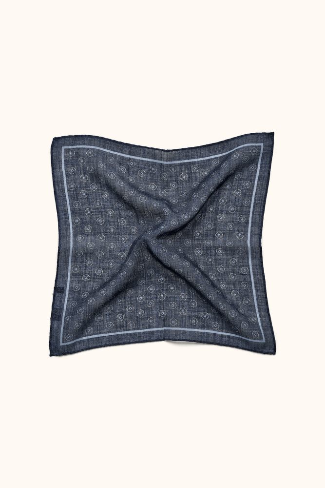 Floral Pattern Wool Handkerchief - Blue | Oscar Jacobson