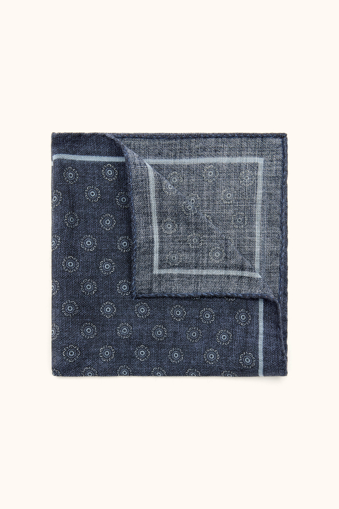 Floral Pattern Wool Handkerchief - Blue | Oscar Jacobson