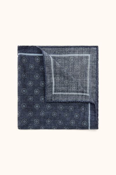 Floral Pattern Wool Handkerchief - Blue | Oscar Jacobson