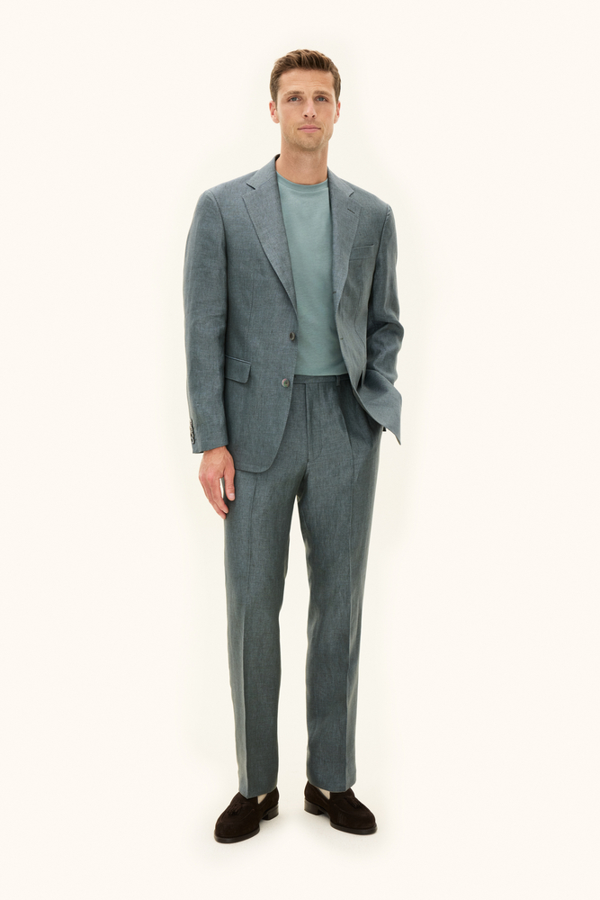 Regular Fit Linen Blazer - Green | Oscar Jacobson